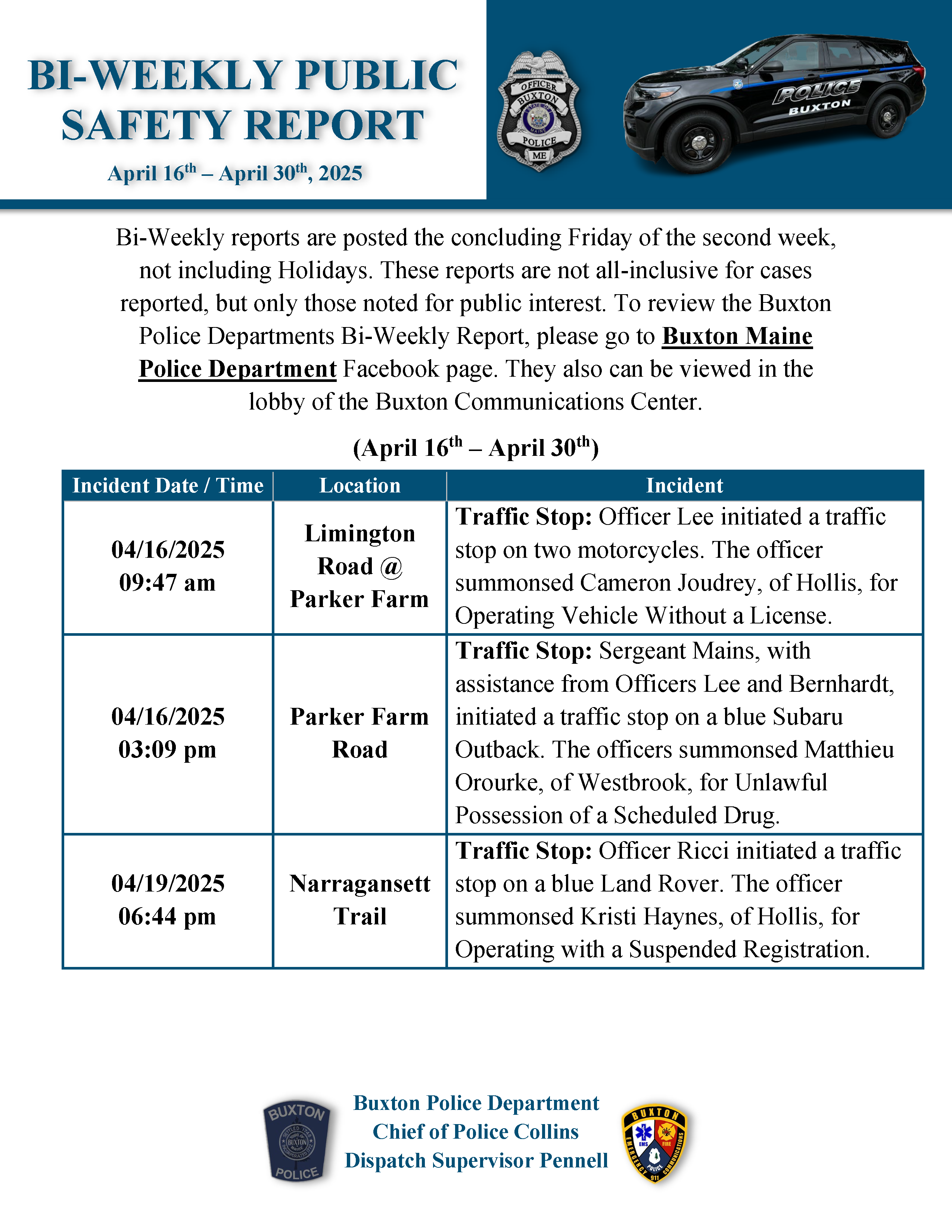 Bi-Weekly Report for April 16th, 2025 through April 30th, 2025 ...